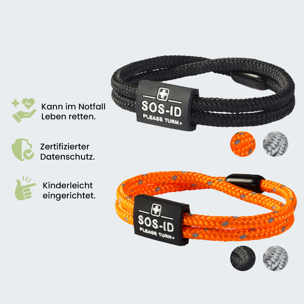 Set: 2x SOS-ID Armband LIFESTYLE mit Notfallpass.